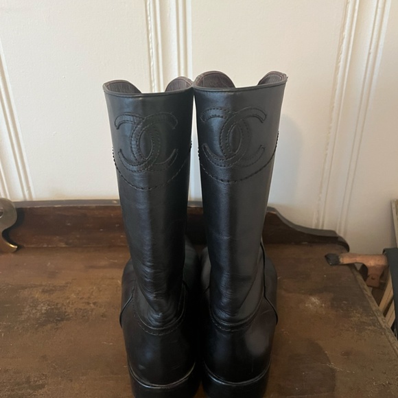 CHANEL | Shoes | Chanel Biker Cowboy Black Leather Boots Size 9 | Poshmark